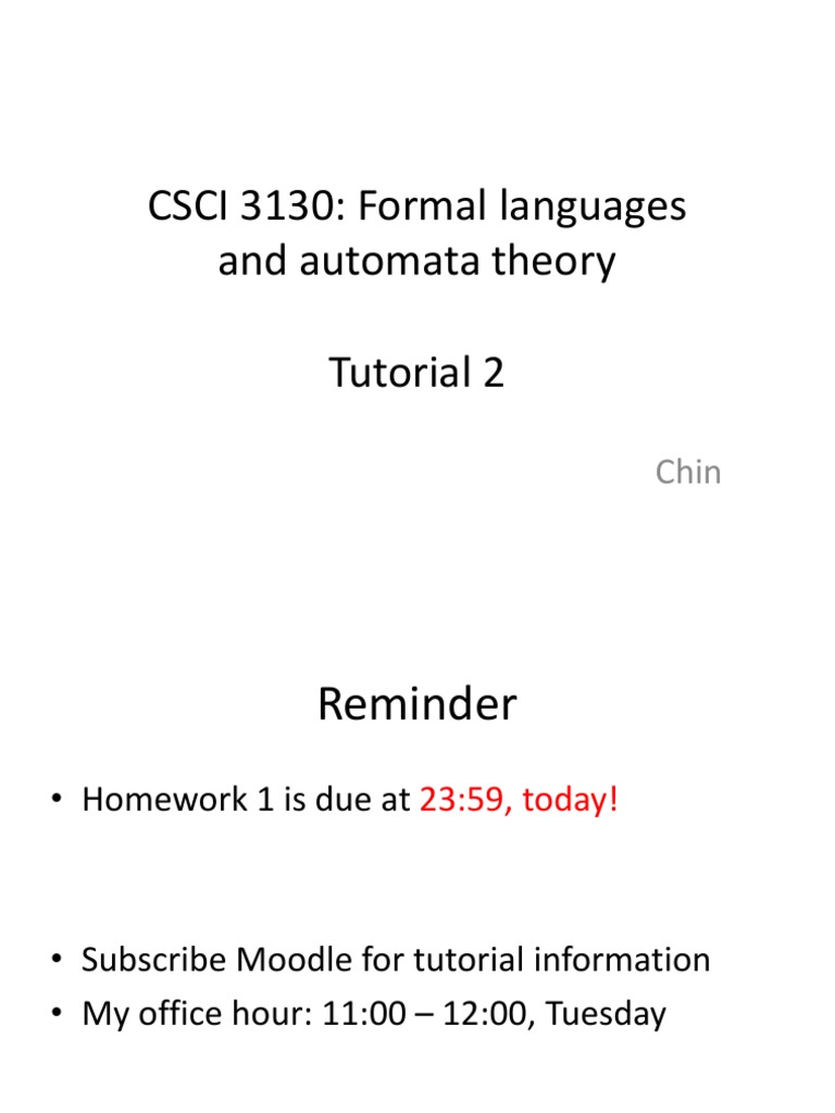 CSCI 3130: Formal Languages and Automata Theory Tutorial 2 | PDF ...