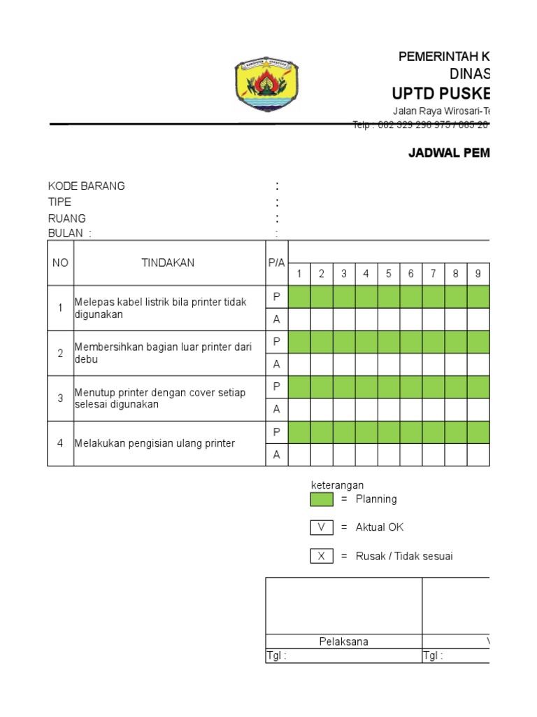 Form Jadwal Pemeliharaan Printer | PDF