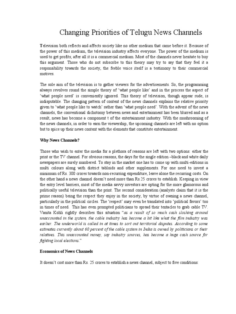 Telugu News Channels | PDF | News | Television