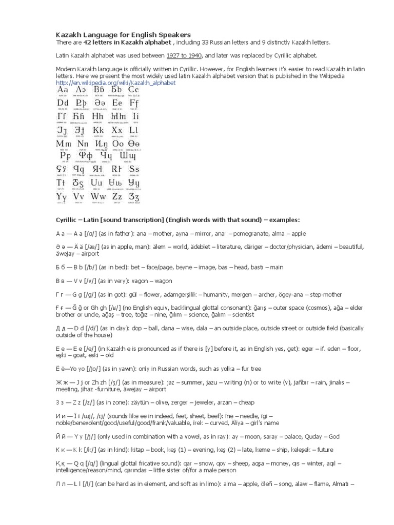 Kazakh Language For English Speakers | PDF | Languages | Alphabet