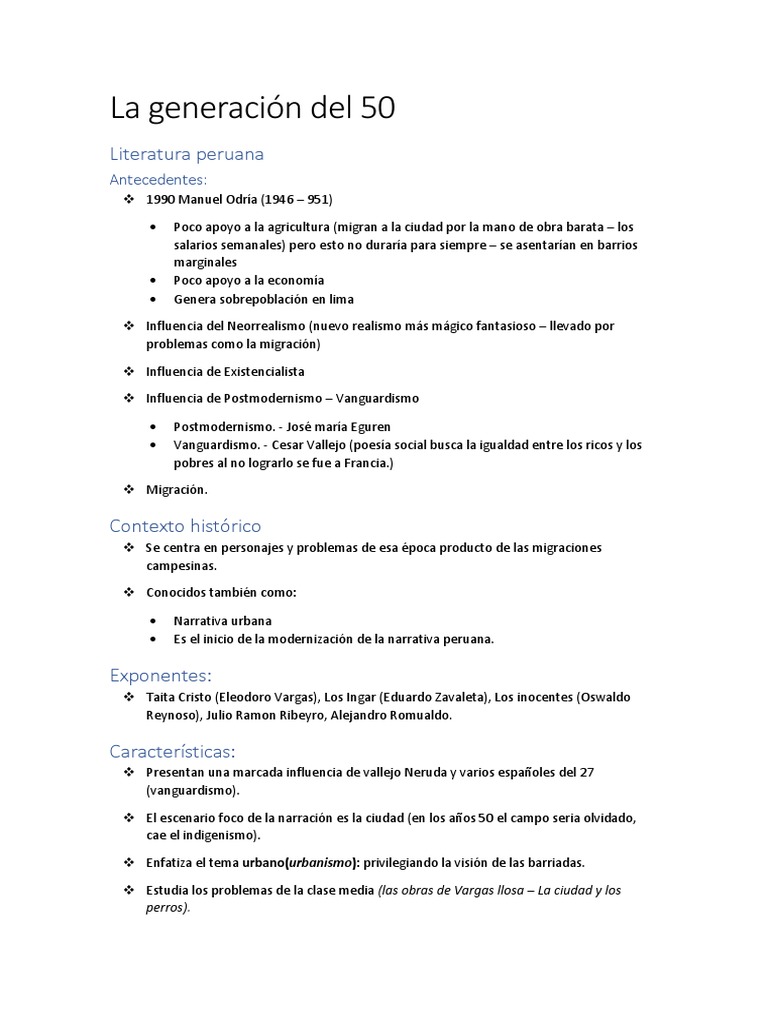 Características de la Generación del 50 | PDF | Historia | Clásicos