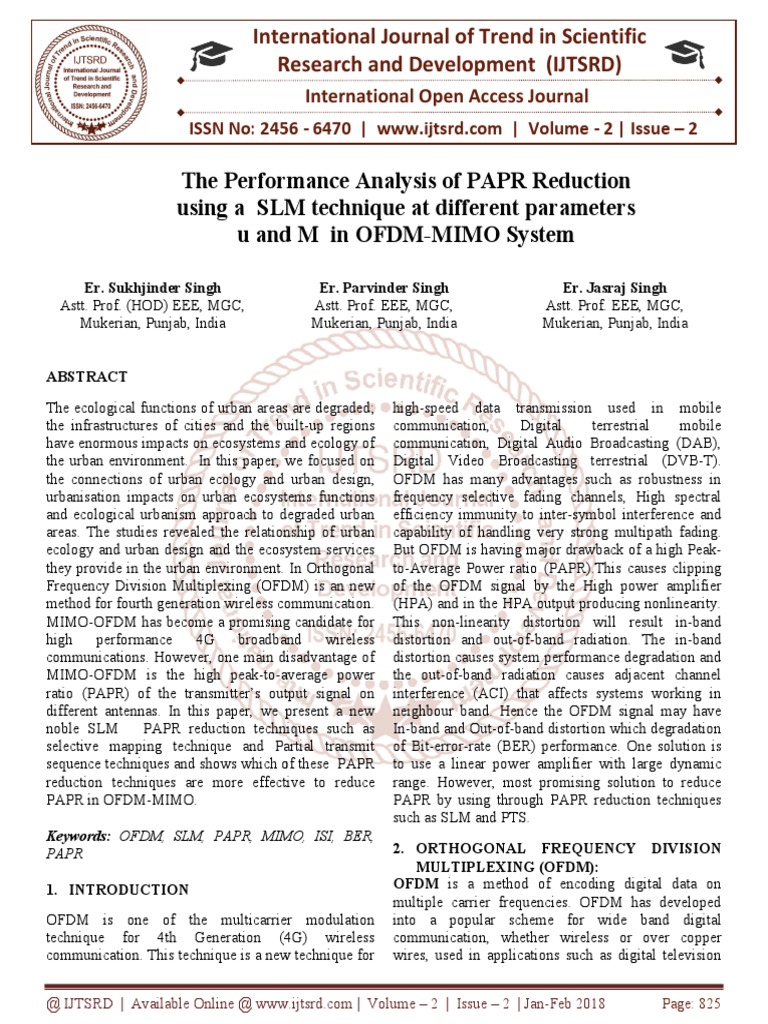 The Performance Analysis Of Papr Reduction Using A Slm Technique At