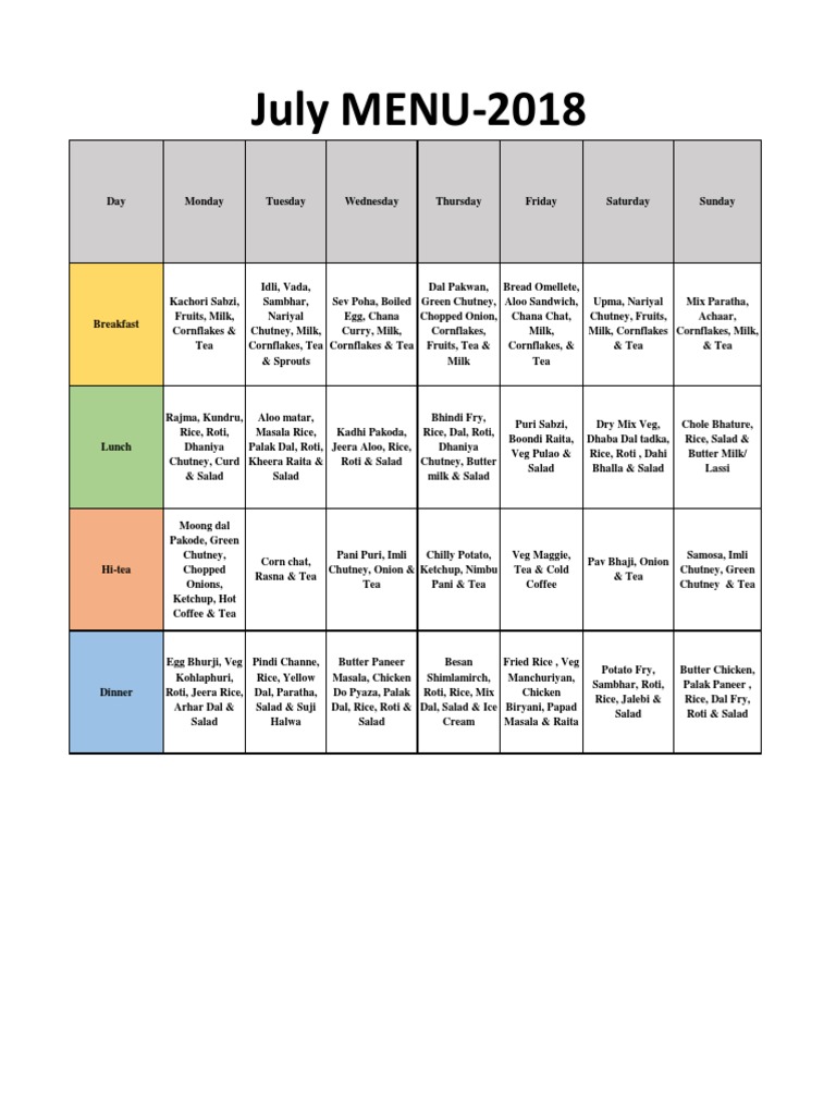 July Menu | PDF | Curry | Asian Cuisine