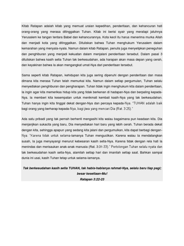 Kitab Ratapan Adalah Kitab Yang Memuat Uraian Kepedihan | PDF