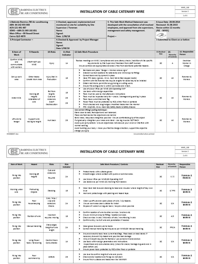 WMS 168+Installation+of+Cable+Catenary+Wire | PDF | Personal Protective ...