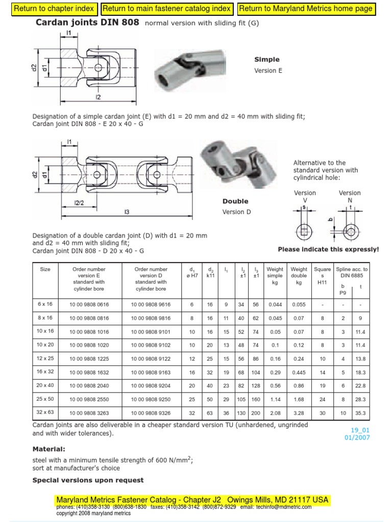 Cardan Joints DIN 808 | PDF