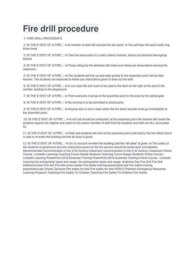Fire Drill Procedure | PDF | Fire Safety | Public Safety