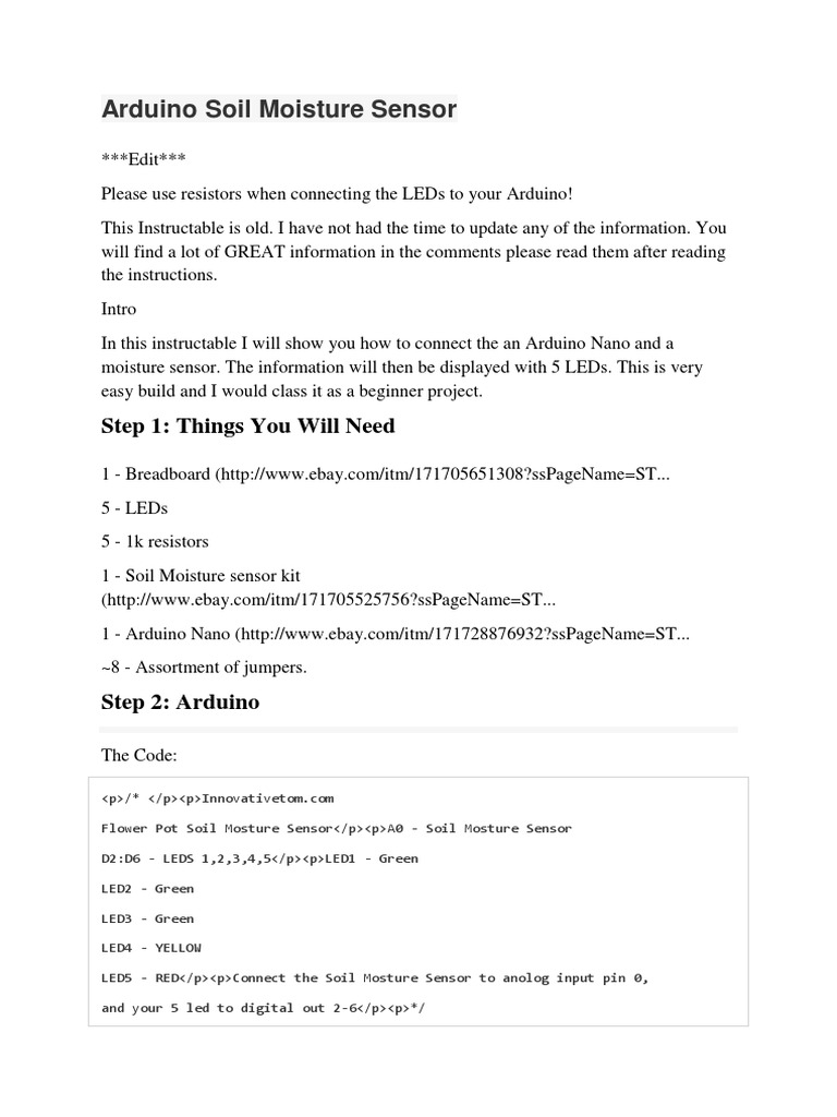 Beginner's Guide: Arduino Moisture Sensor | PDF | Arduino | Digital ...