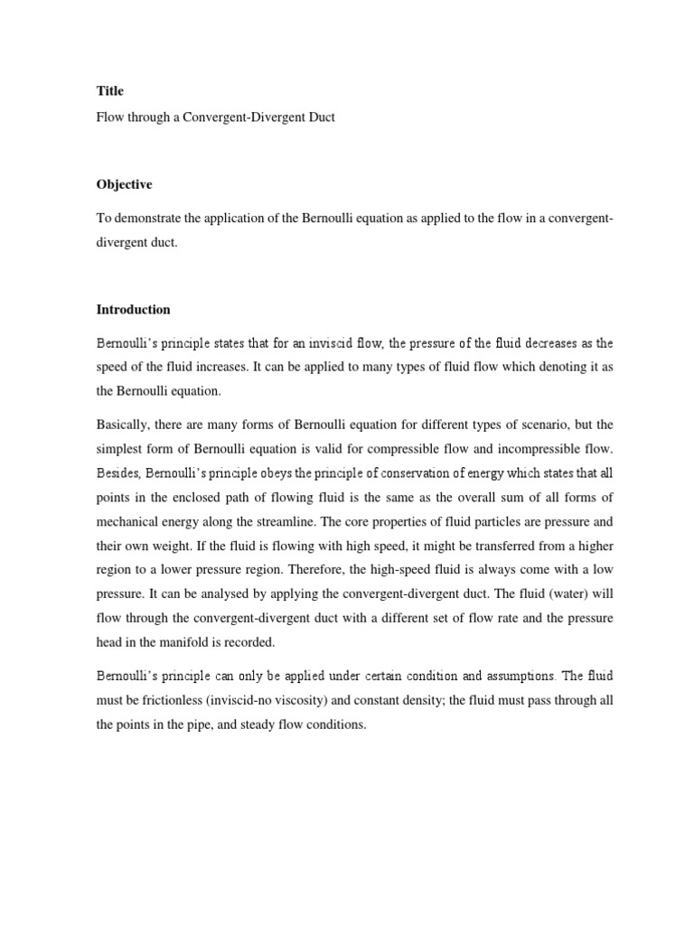Bernoulli's Equation in Duct Flow | PDF | Fluid Dynamics | Dynamics ...