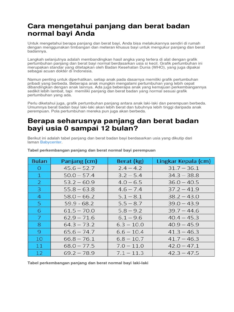Cara Mengetahui Panjang Dan Berat Badan Normal Bayi Anda | PDF