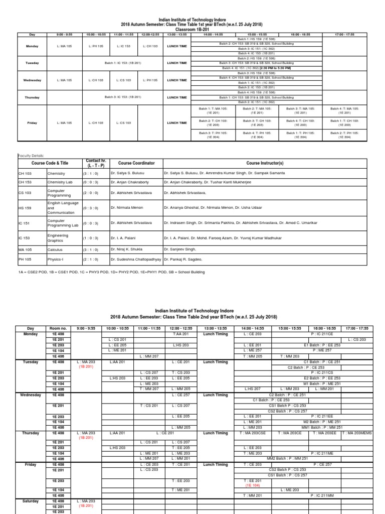 2018 Autumn Semester Class Timetable Updated | PDF | Electrical ...