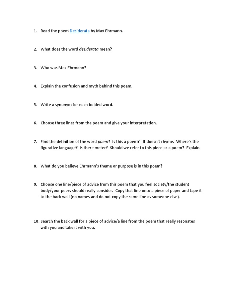 A Literary Review of Desiderata by Max Ehrmann | PDF | Poetry