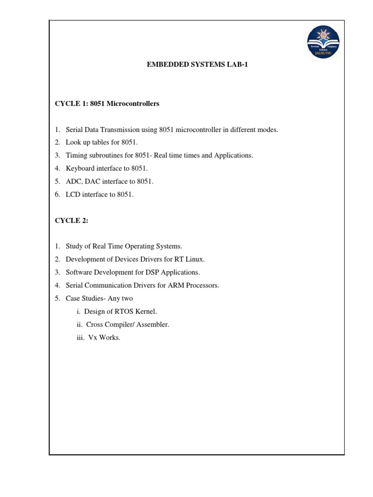 Embedded Systems Lab Manual | PDF | Binary Coded Decimal | Microcontroller Embedded Systems Lab Manual | PDF | Binary Coded Decimal | Microcontroller