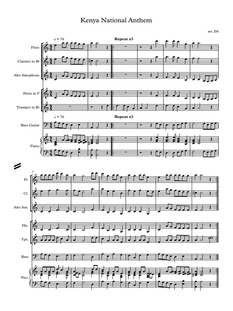 Kenya National Anthem - Full Score PDF | PDF | le jazz | Organologie ...