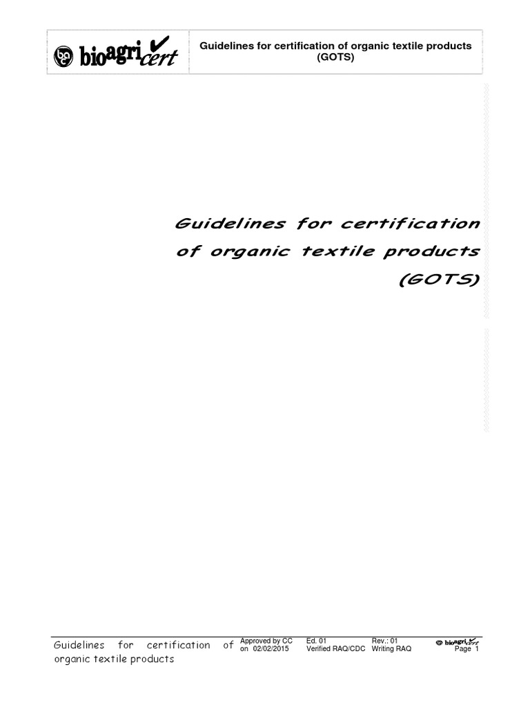 Guidelines For Gots Certification Rev 01 en | PDF | Textiles | Evaluation