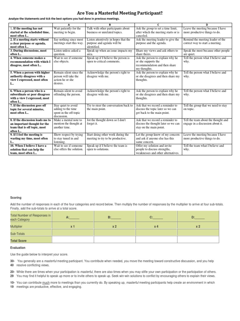 Assessing Your Participation Style in Meetings | PDF | Communication ...