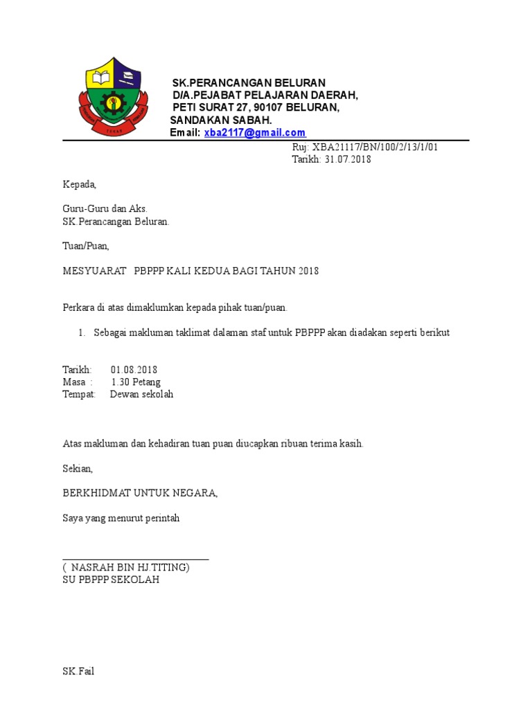 Surat Jemputan Mesyuarat PBPPP Kali Kedua 2018 | PDF