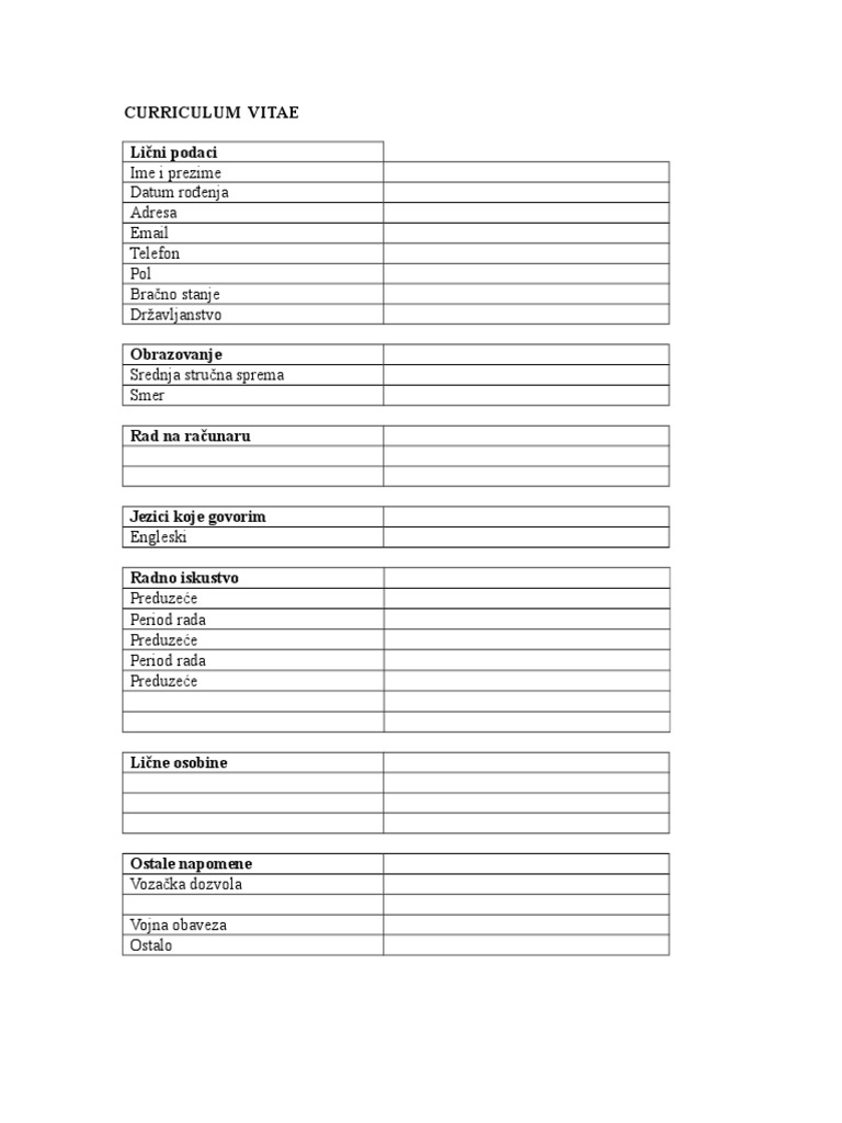CV Obrazac | PDF
