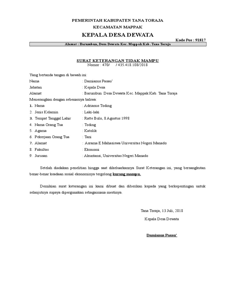 Contoh Sktm Kep Desa Pdf