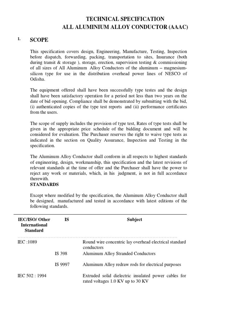55 sq mm AAAC Conductor Specifications | PDF | Wire | Electrical Conductor
