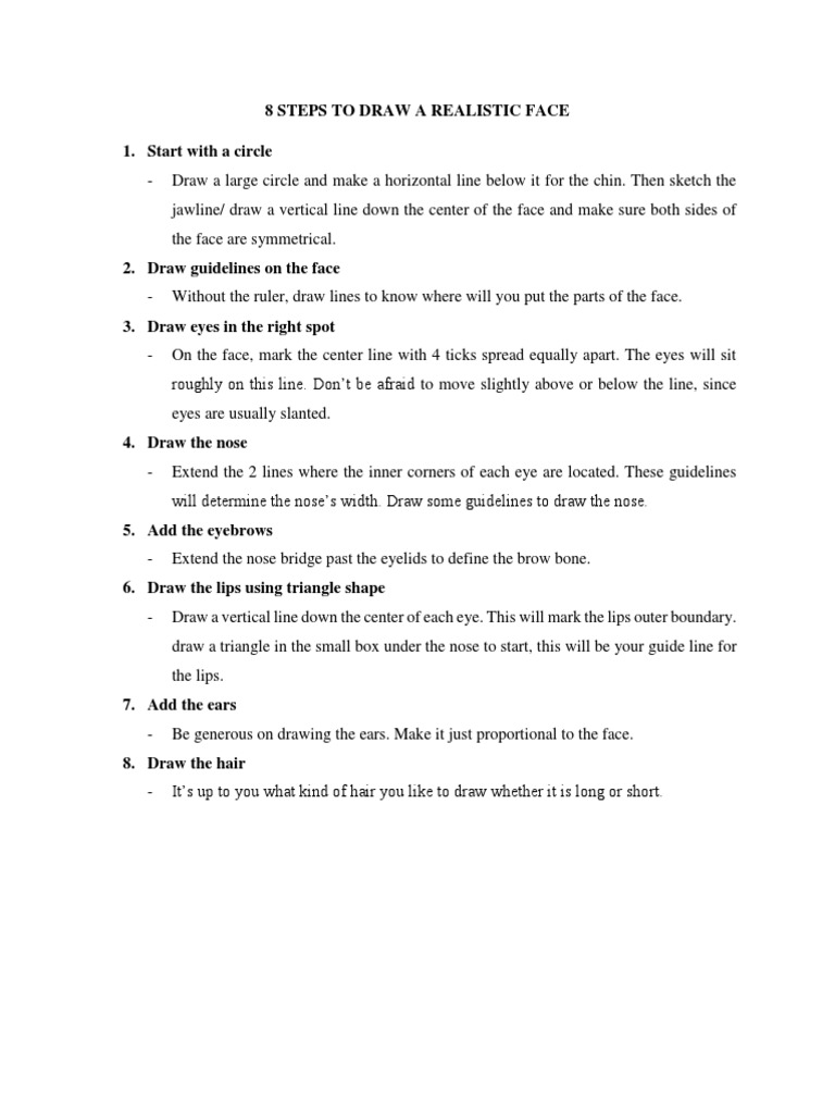 8 Steps To Draw A Realistic Face | PDF | Face | Human Head And Neck