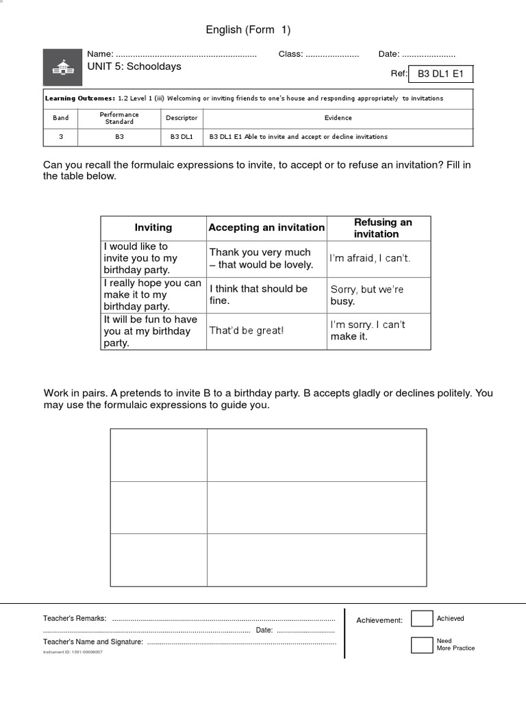 Inviting Accepting An Invitation Refusing An Invitation | PDF