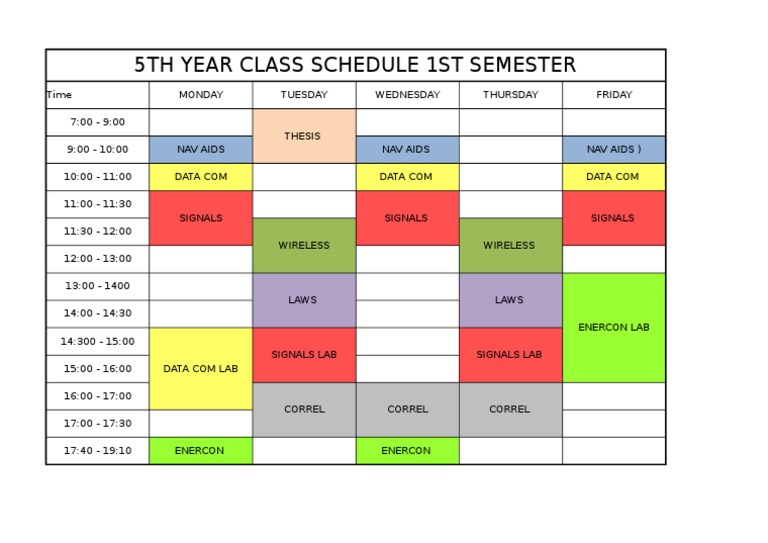 5Th Year Class Schedule 1St Semester | PDF