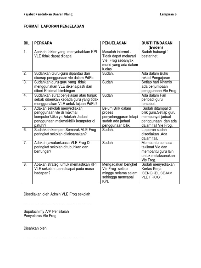 Format Laporan Penjelasan Vle Frog | PDF