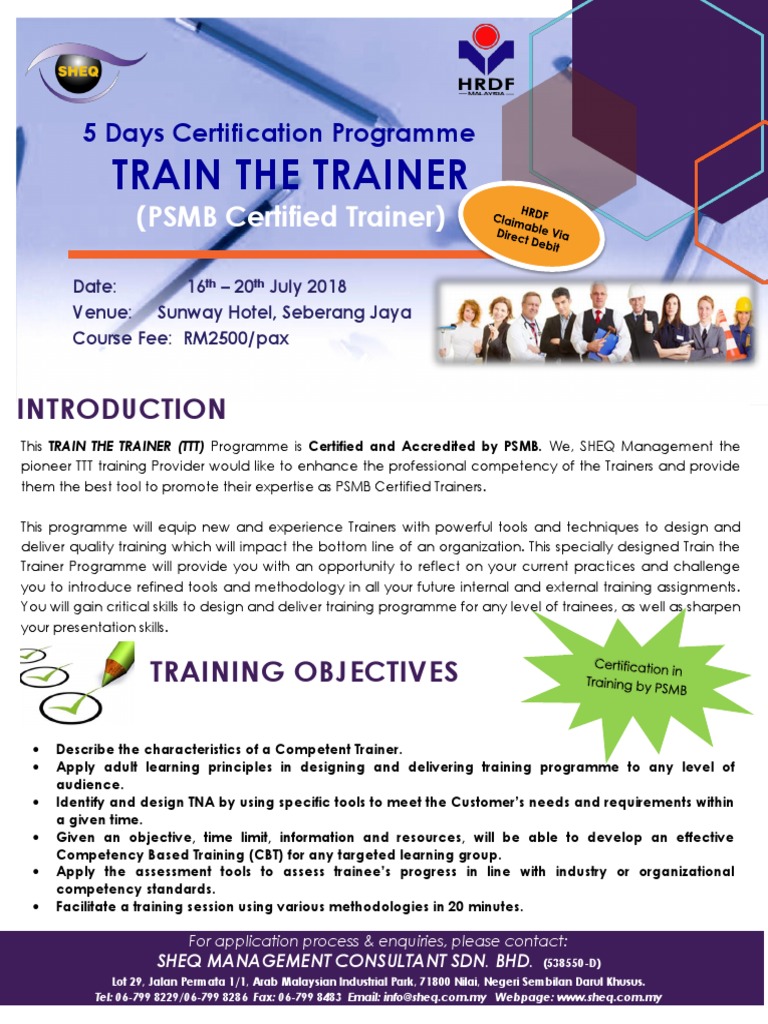 Train The Trainer (16 - 20 July 2018 at Sunway Hotel, Seberang Jaya ...