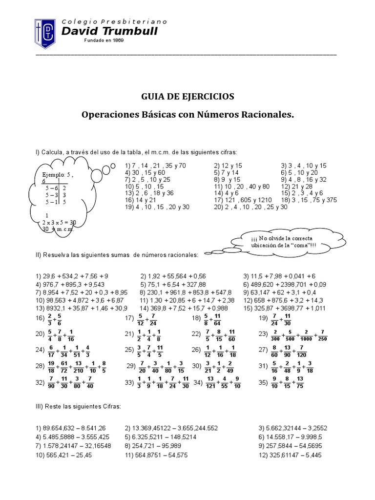 Operaciones Basicas Con Numeros Racionales | PDF | Enseñanza de matemática