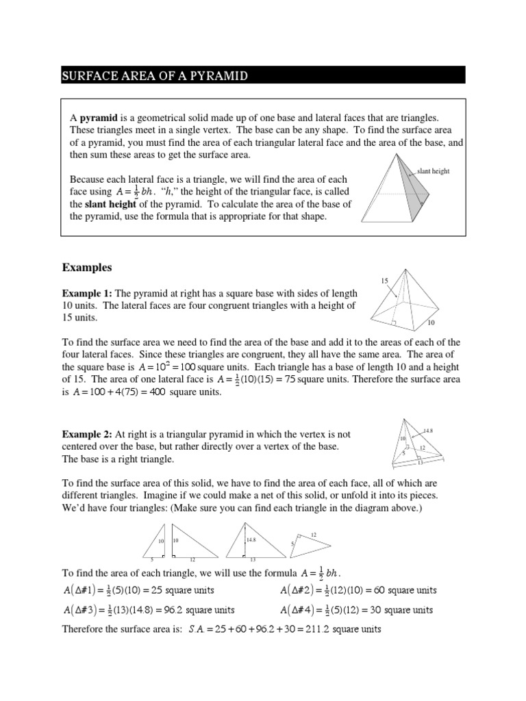 Surface Area of A Pyramid | PDF | Area | Triangle