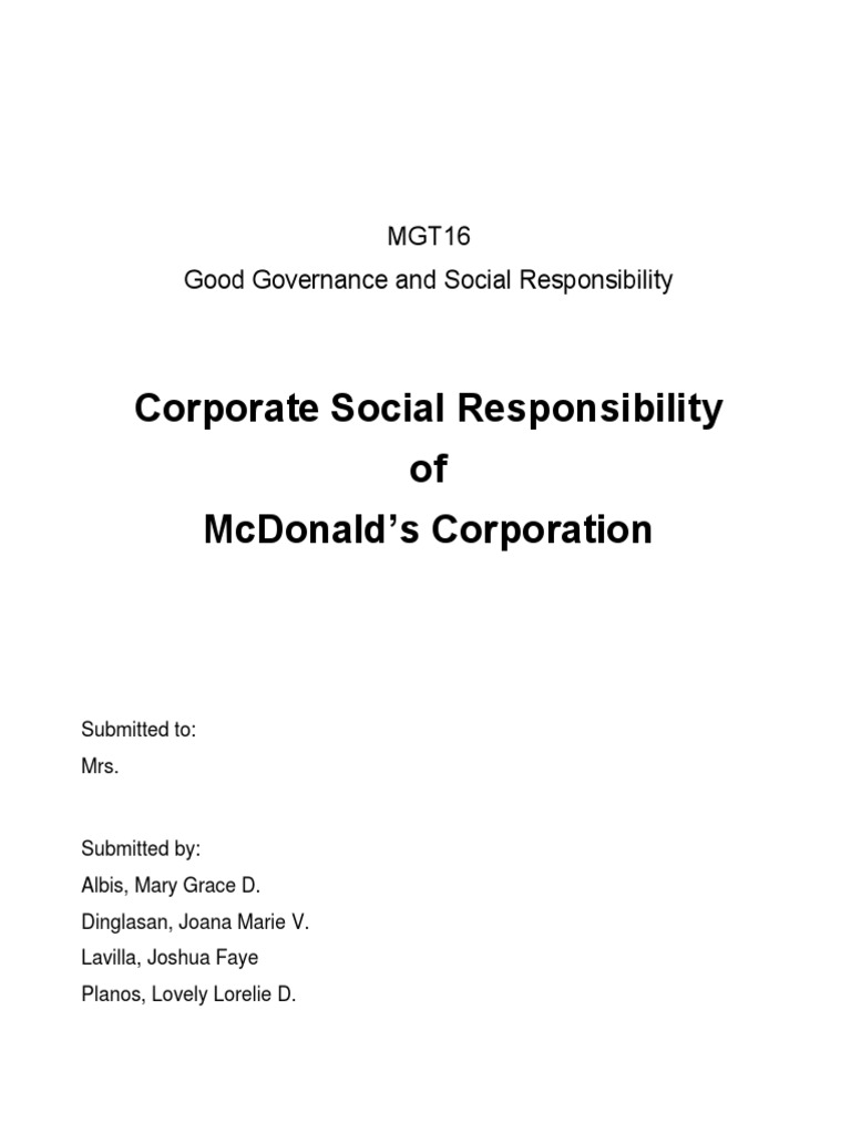 Corporate Social Responsibility of Mcdonald'S Corporation | PDF | Mc ...