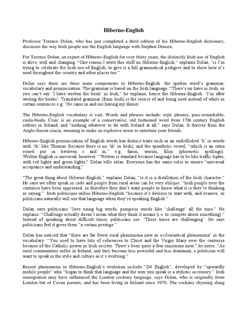 Hiberno English | PDF | English Language | Linguistics