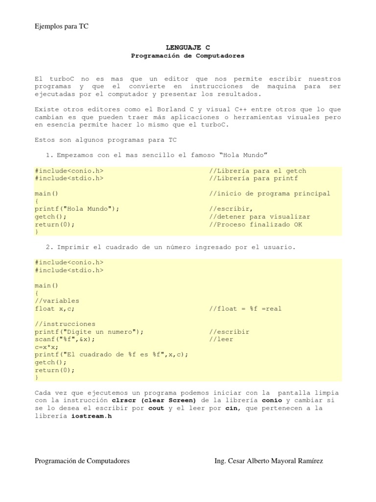 Ejemplos de C | PDF | C (lenguaje de programación) | Programa de ...