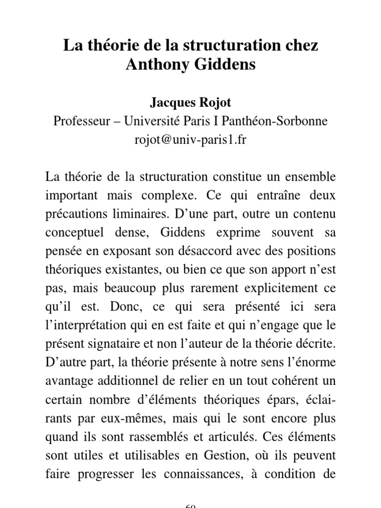 Théorie de la structuration de Giddens | PDF | Conscience | Motivation