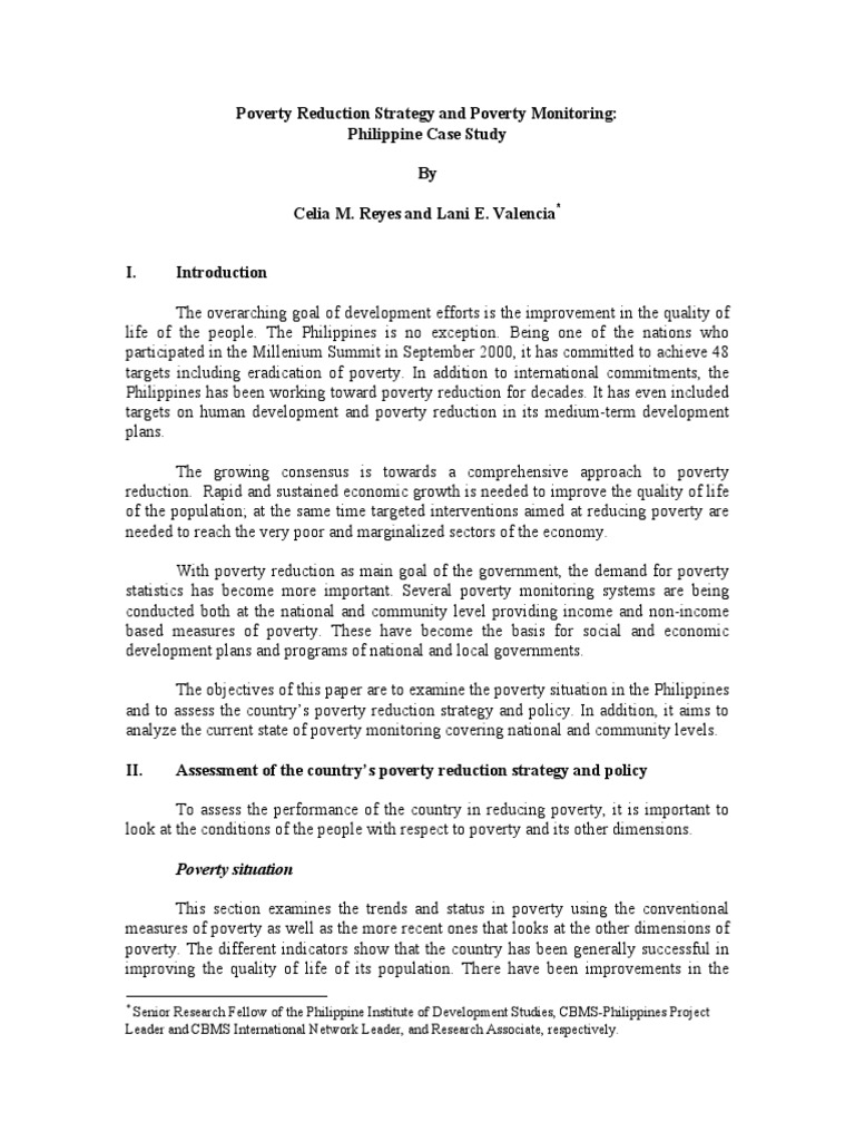 Poverty Reduction Strategy and Poverty Monitoring: Philippine Case ...