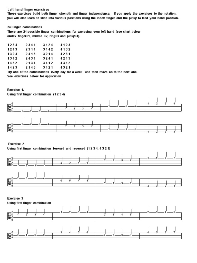 24 Spider Excercises For Bass PDF | PDF | Finger | Guitars