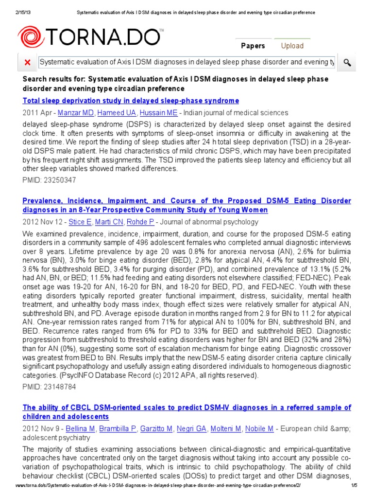 Systematic Evaluation of Axis I DSM Diagnoses in Delayed Sleep Phase ...