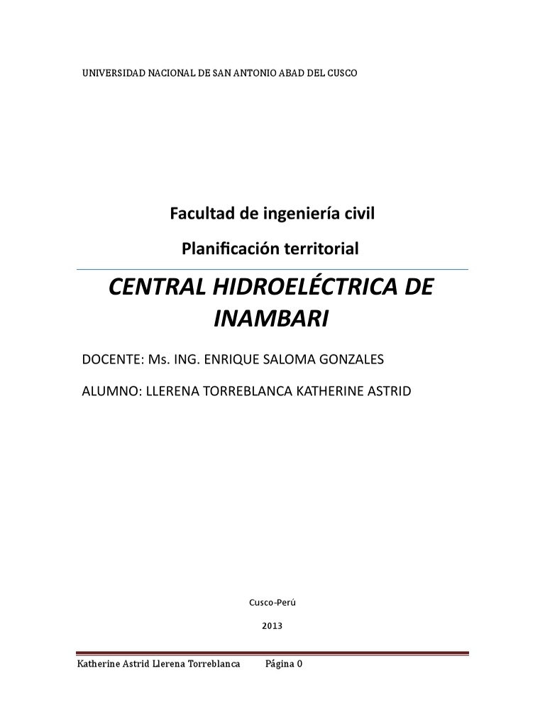Central Hidroelectrica de Inambari | PDF | Perú | Brasil