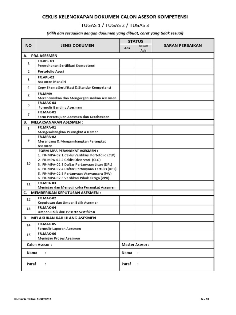 Ceklis Kelengkapan Dok 2018 | PDF