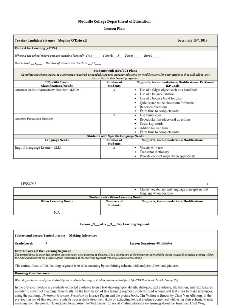 Making Inferences Lesson Plan | PDF | Individualized Education Program ...