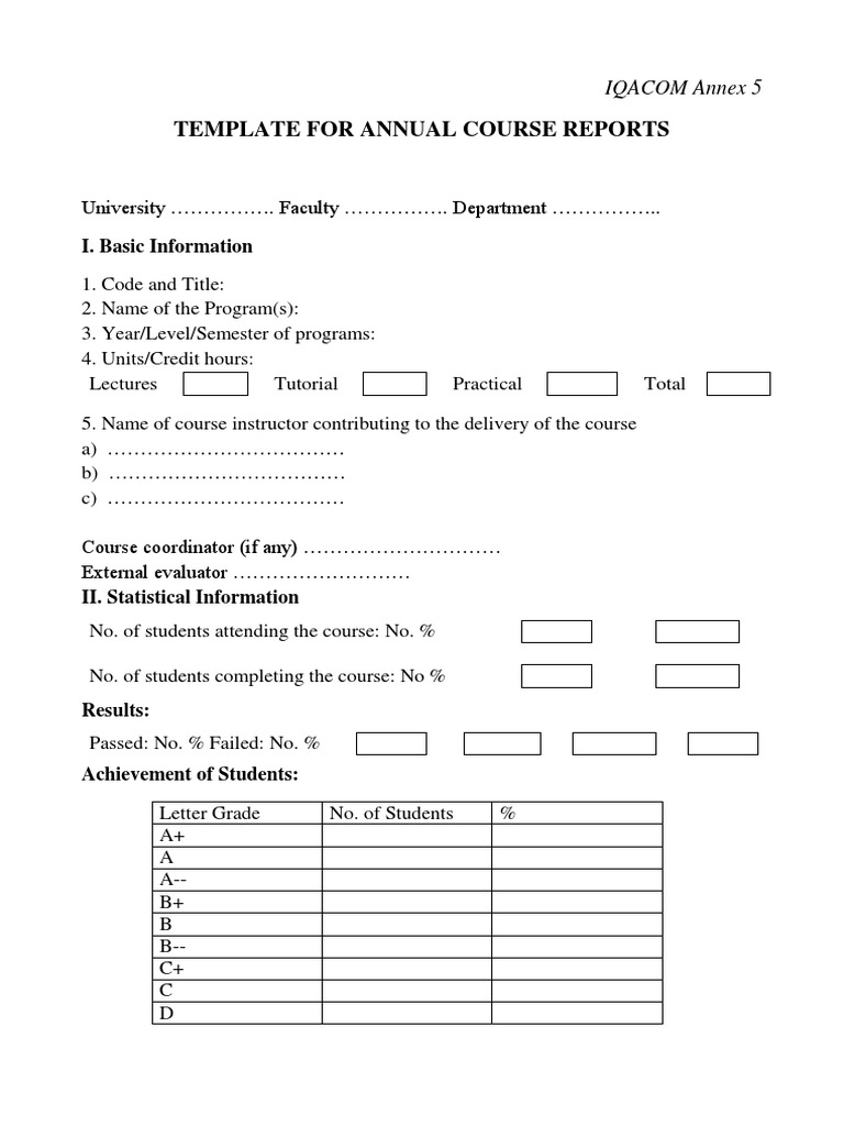 Template For Annual Course Reports: I. Basic Information | PDF ...