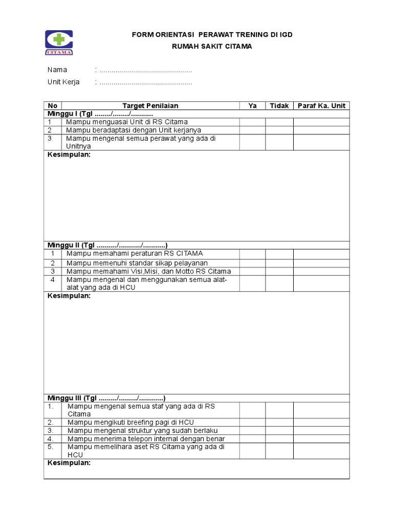 Form Orientasi Perawat Igd | PDF