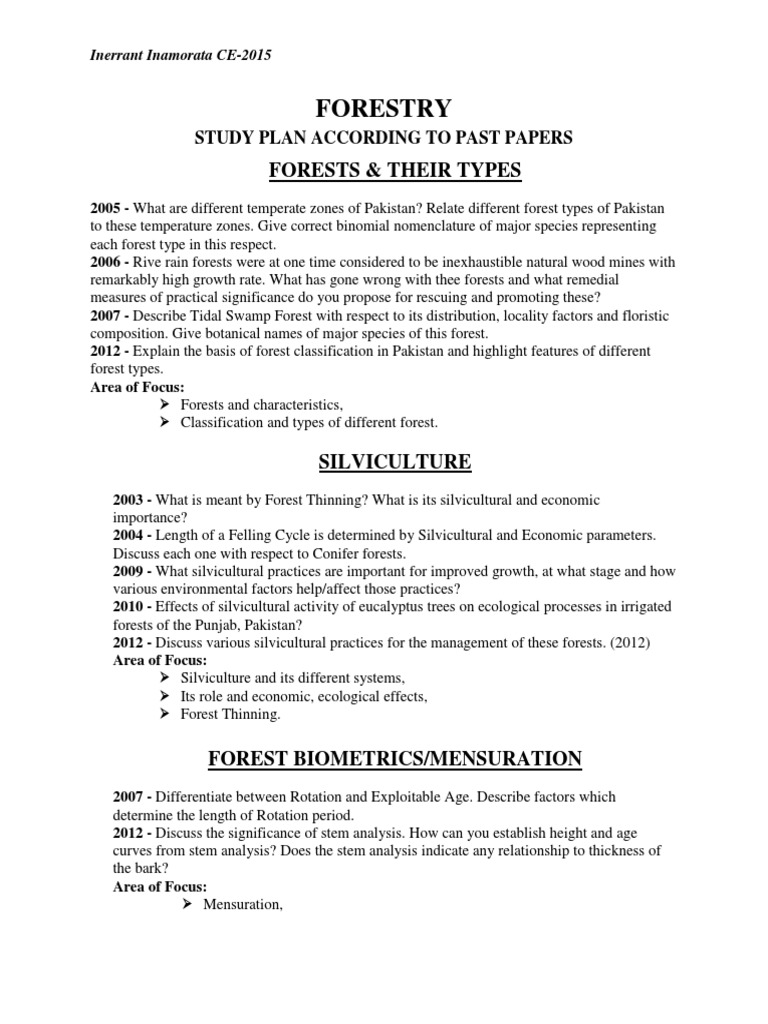 Study Plan of Forestry PDF | PDF | Biodiversity | Forestry