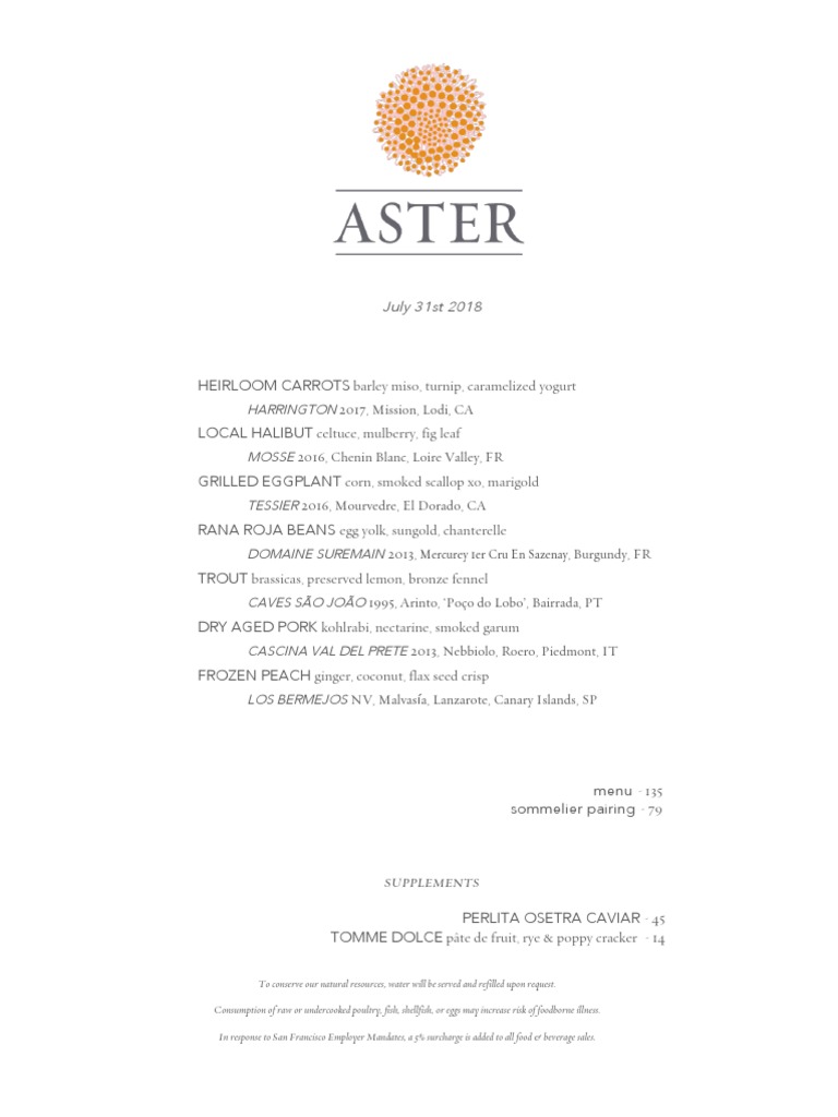 Aster Menu August 2018 | PDF | Viticulture | Wine Grape Varieties