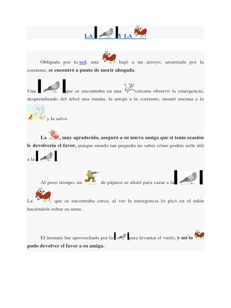 La fábula de la hormiga y la paloma | PDF