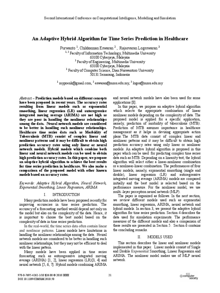 An Adaptive Hybrid Algorithm For Time Series Prediction in Healthcare ...