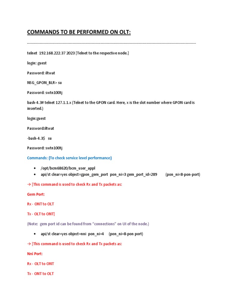 GPON Troubleshooting Commands | PDF | Information Technology | Computing
