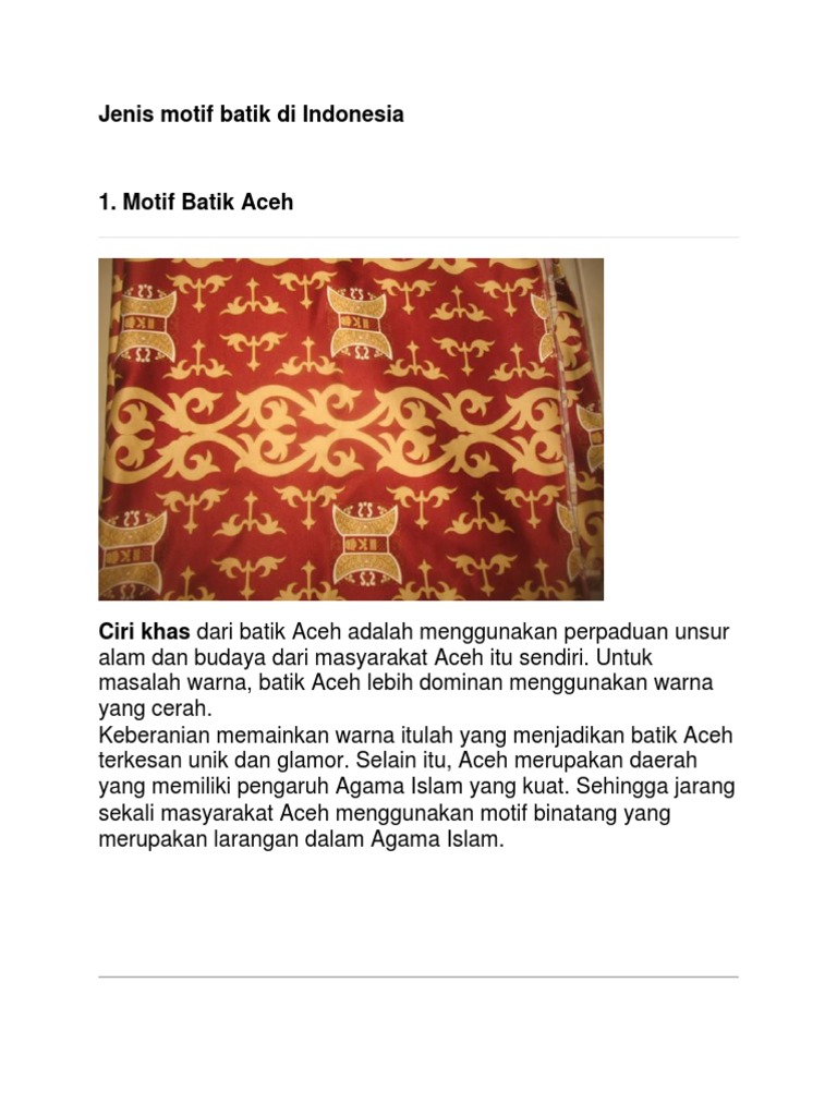 Jenis Motif Batik Di Indonesia | PDF
