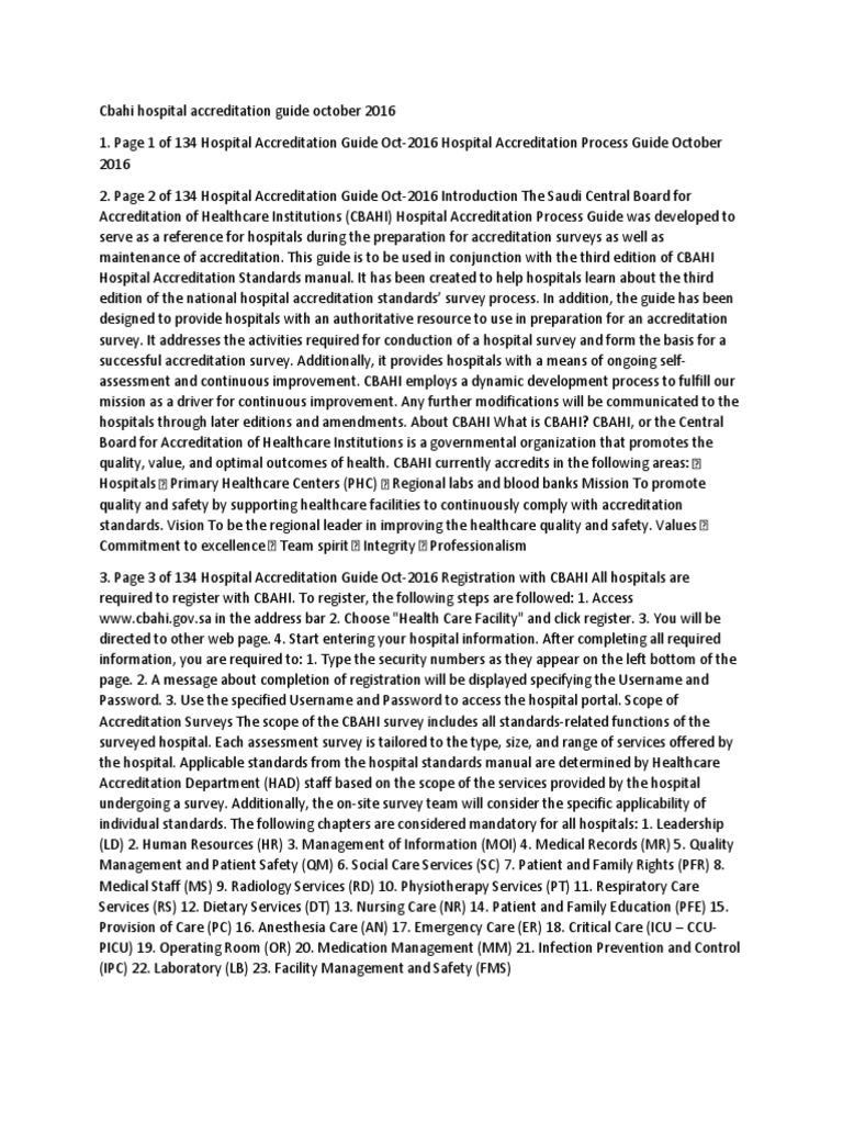 CBAHI Hospital Accreditation Guide 2016 | PDF | Medical Record | Hospital